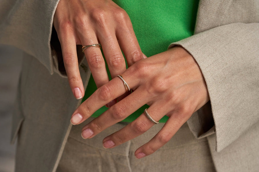 Dainty Stacking Rings - Crossover Diamond 14K Gold | Akind